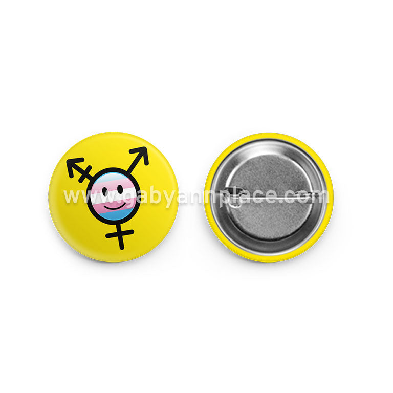 Trans Symbol with Trans Smiley Emoji Button – Gaby Ann Place